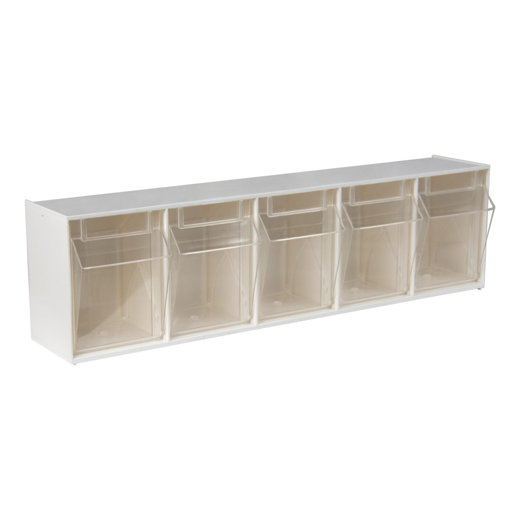 Tilt Bin Storage System – 5 Bin Unit (White) - JPM International Pty Ltd.